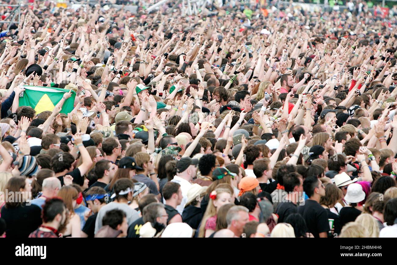The crowd during day 2 at the 2010 Download Festival in Castle ...
