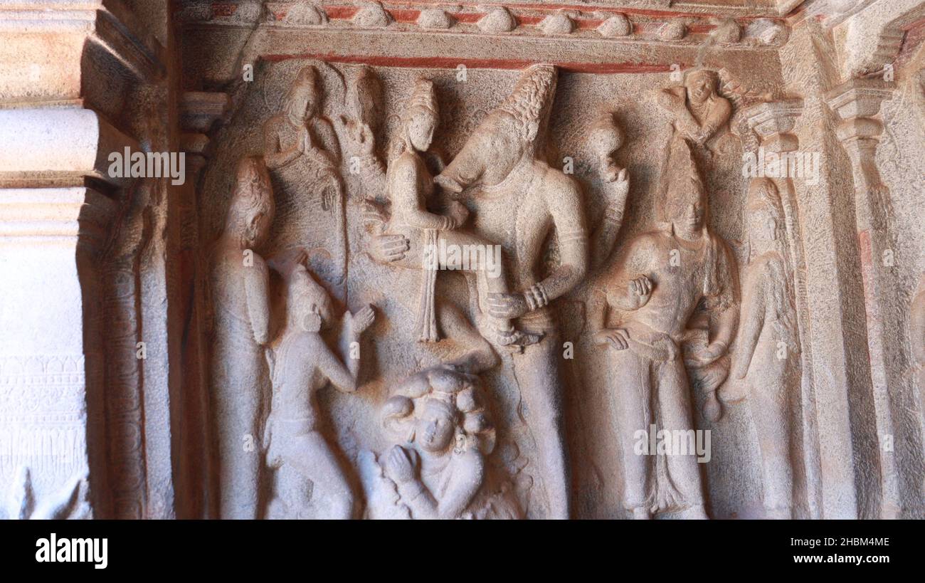 The Varaha Cave Temple. ancient- Statues carved in rock. this is one ...