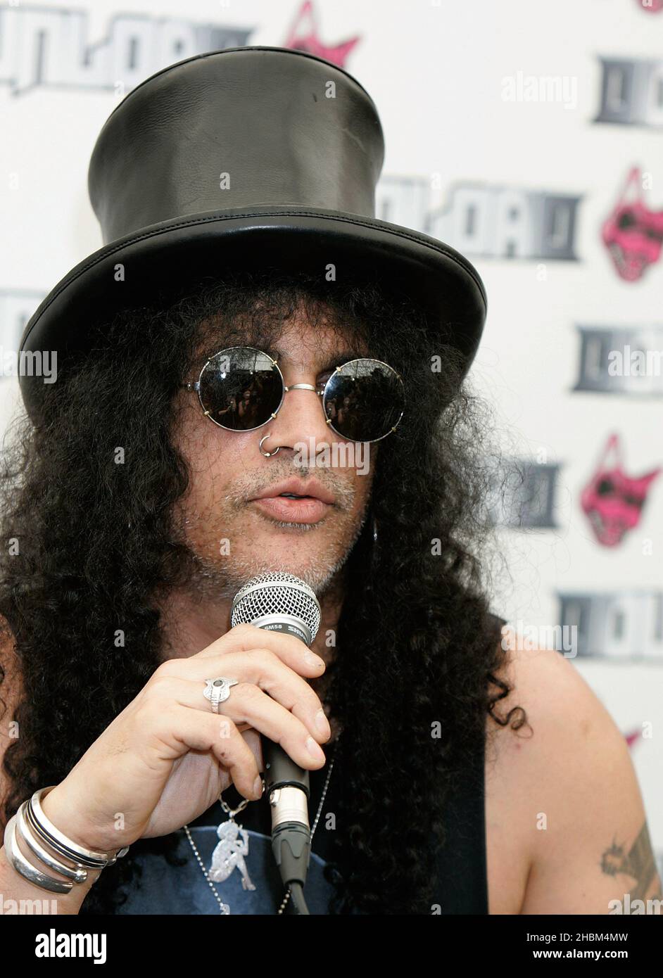 Slash at a press conference photocall backstage during day 3 at the ...
