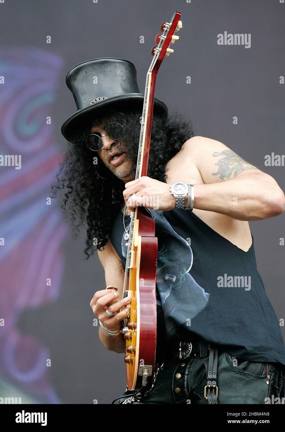 Slash performs on stage during day 3 at the 2010 Download Festival in ...
