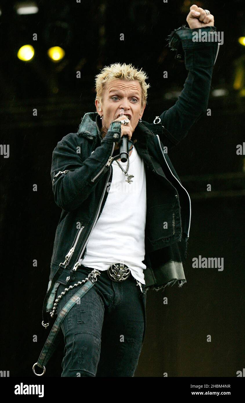 Billy Idol performs on stage during day 3 at the 2010 Download Festival ...