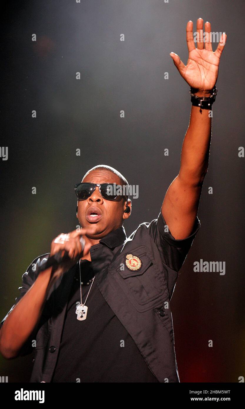 Jay Z performs live on stage at the Wireless Festival held at Hyde Park ...