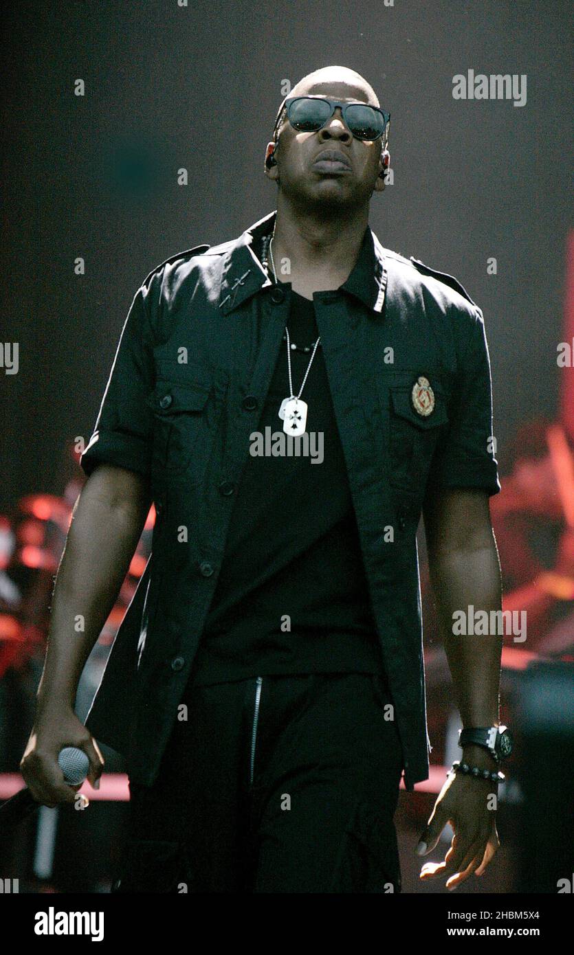 Jay Z performs live on stage at the Wireless Festival held at Hyde Park ...
