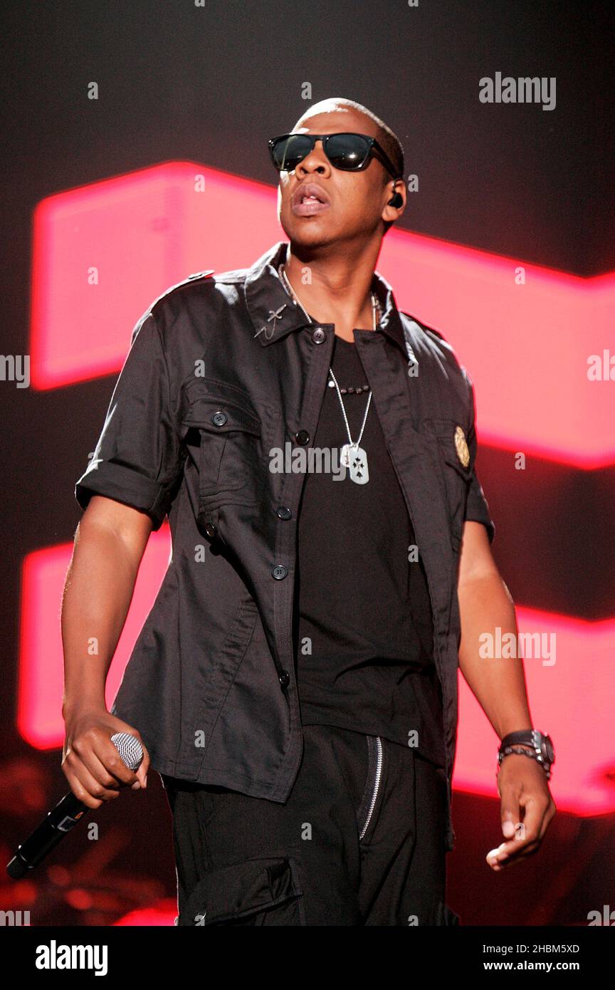 Jay Z performs live on stage at the Wireless Festival held at Hyde Park ...