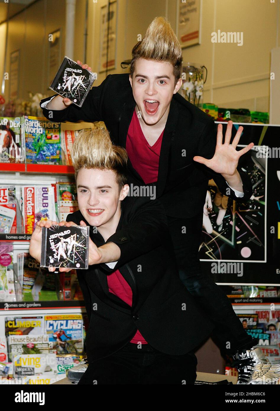 Jon and Edward Grimes aka Jedward sign new album at Tesco in Brent Park ...