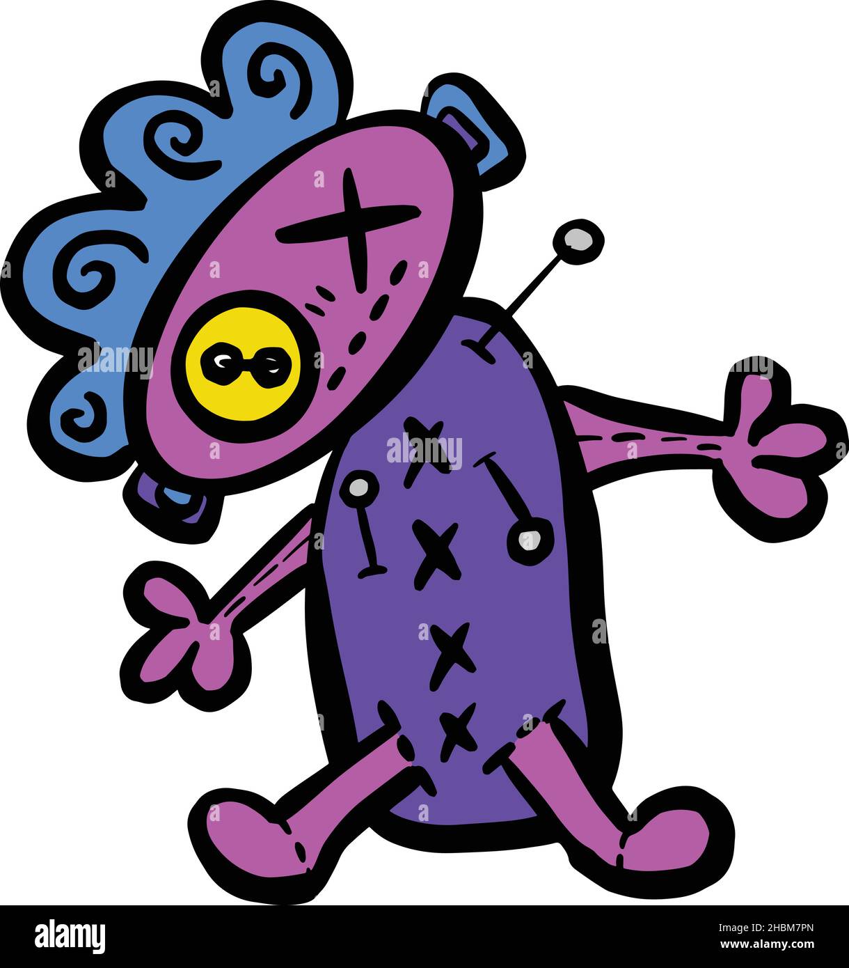 Cartoon Voodoo Doll Toy With Pins in Vector Illustration Stock Vector ...