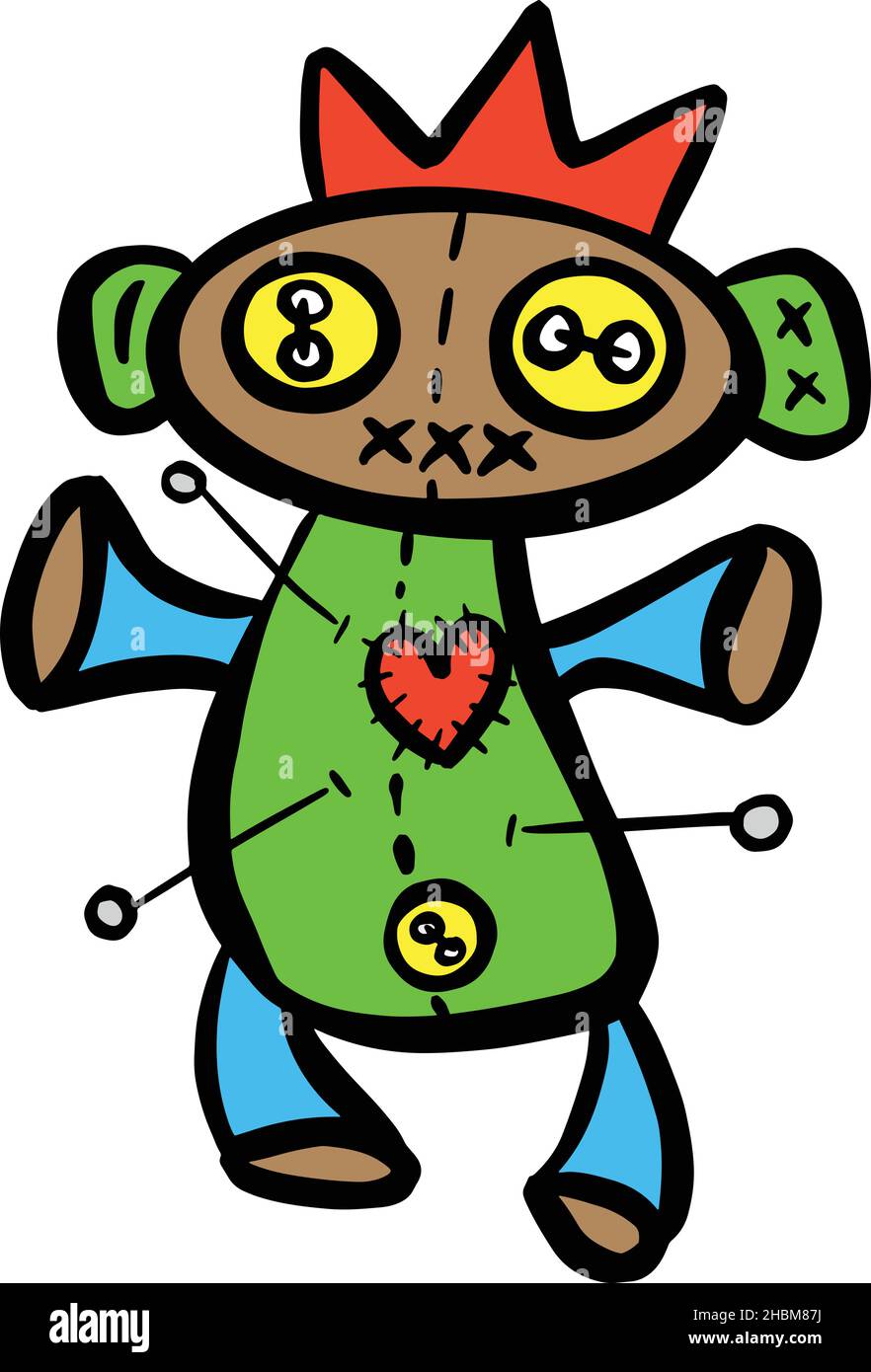Cartoon Voodoo Doll Toy With Pins in Vector Illustration Stock Vector ...