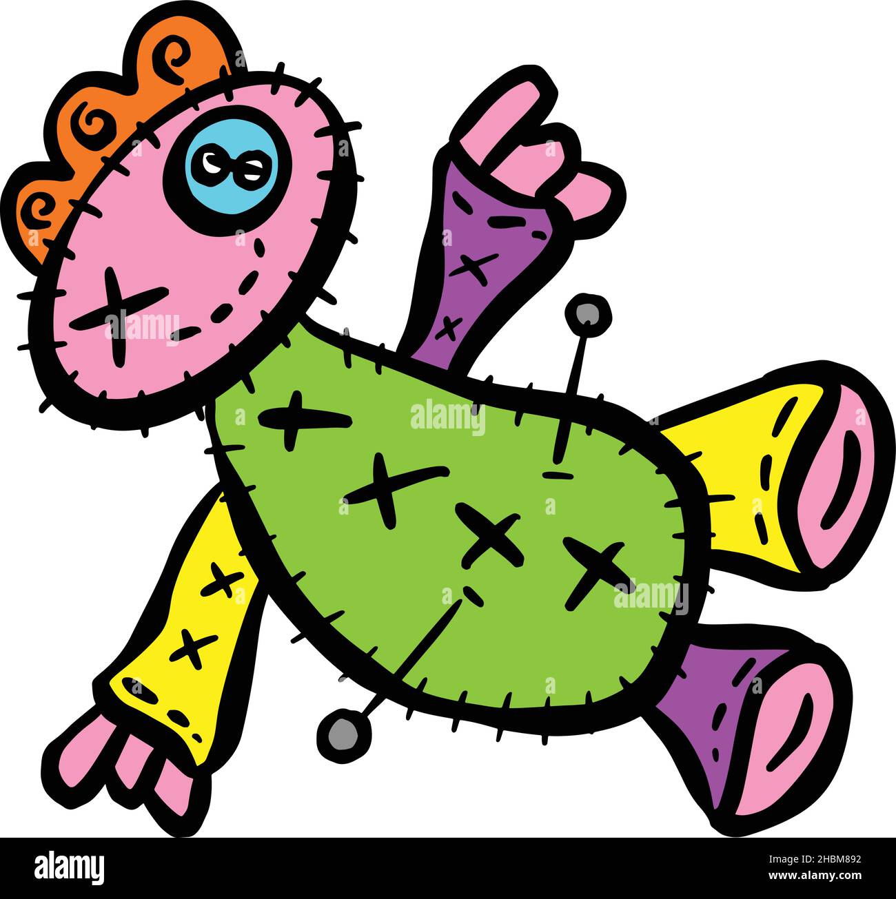 Cartoon Voodoo Doll Toy With Pins in Vector Illustration Stock Vector ...