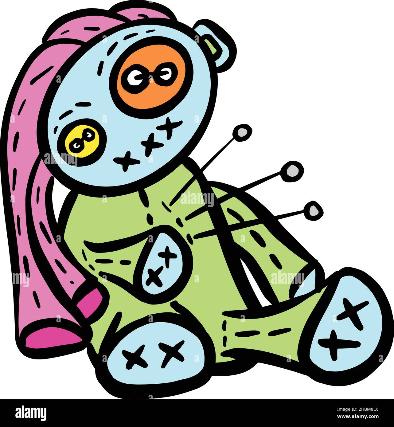Cartoon Voodoo Doll Toy With Pins in Vector Illustration Stock Vector ...