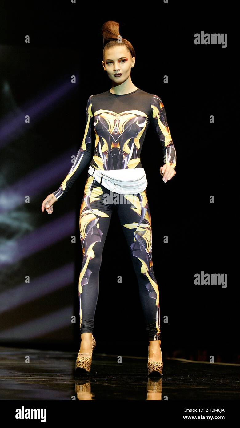 Model on stage at Britain's Next Top Model Live at Excel, London Stock ...