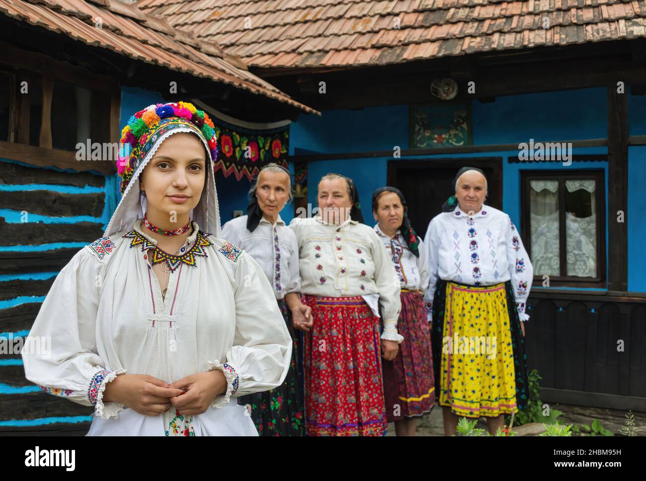 Salaj, Transylvania, Romania- May 14, 2018: beautiful young bride ...