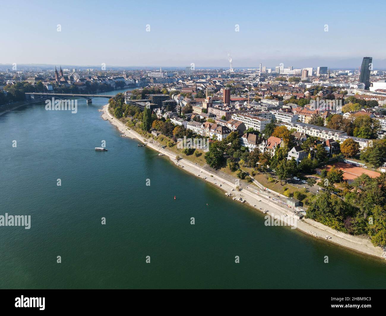 Drone view at river Rhine on Basel in Switzerland Stock Photo - Alamy