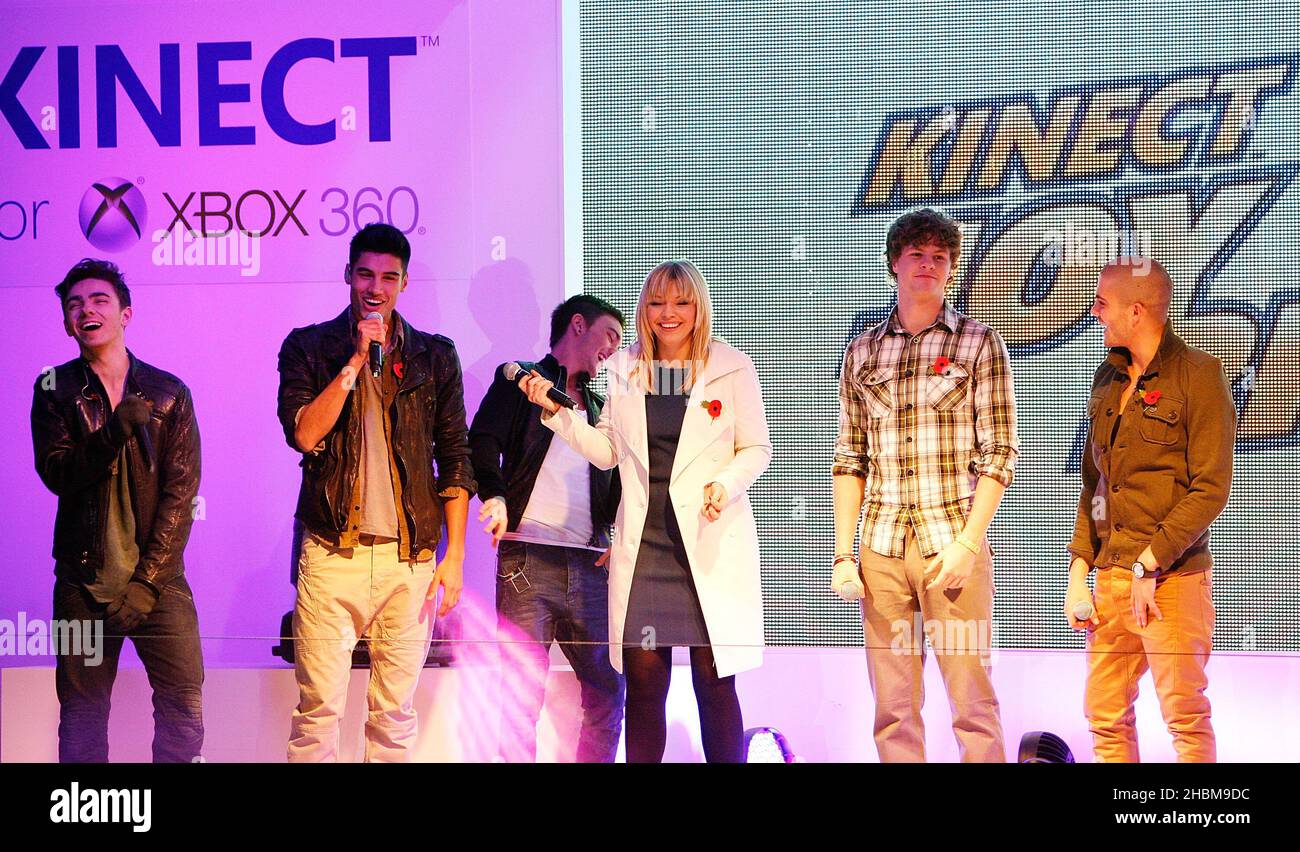 The Wanted and Kate Thornton on stage during the Kinect XBox 360 Launch ...