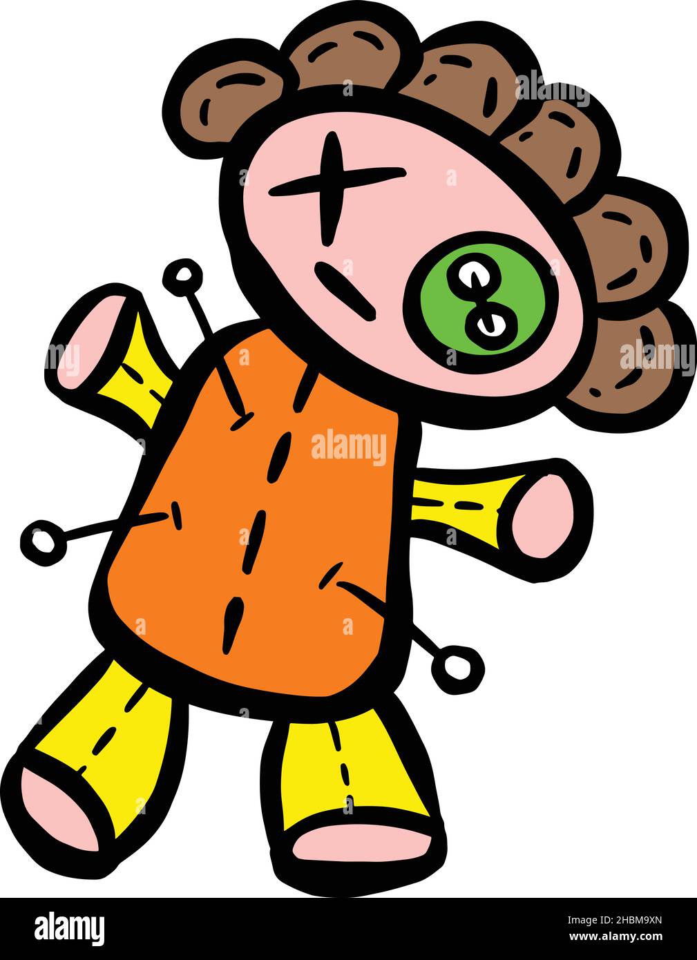 Cartoon Voodoo Doll Toy With Pins in Vector Illustration Stock Vector ...