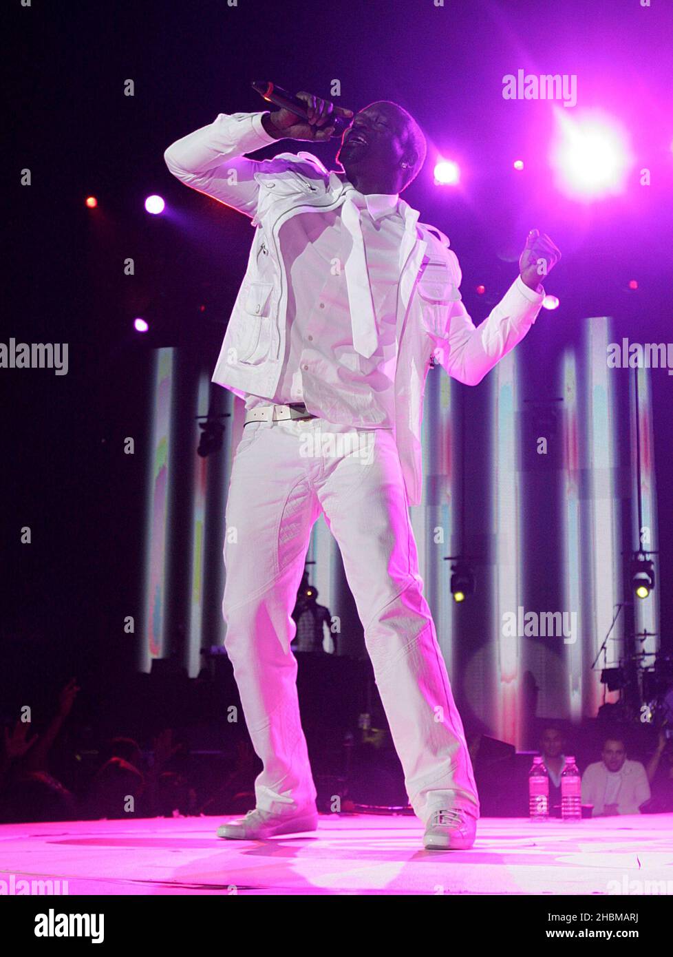 Akon on stage during Capital FM's Jingle Bell Ball at the O2 Arena ...