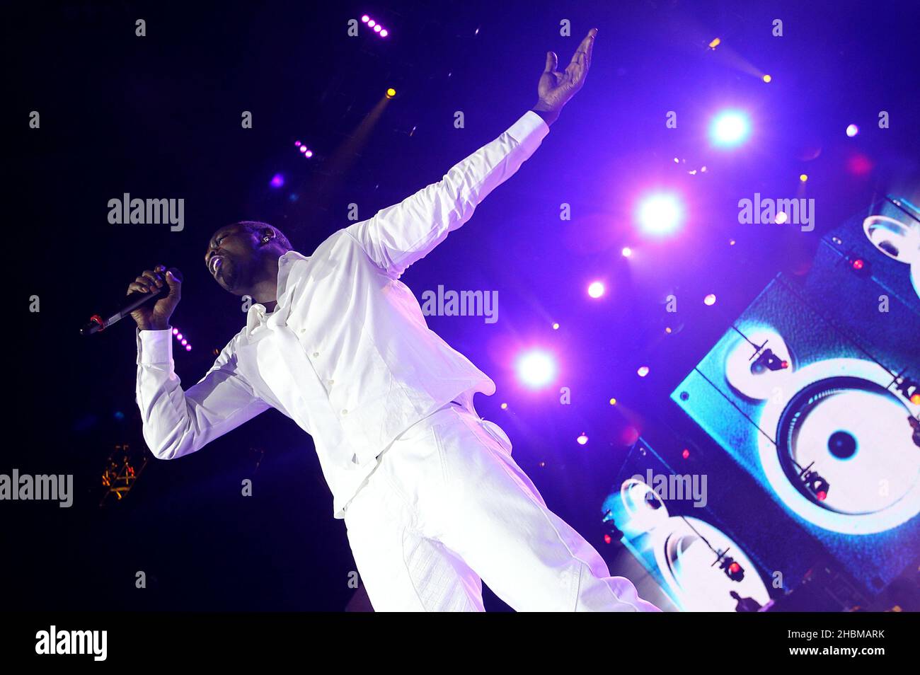 Akon on stage during Capital FM's Jingle Bell Ball at the O2 Arena ...