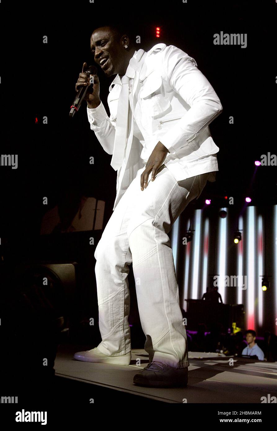 Akon on stage during Capital FM's Jingle Bell Ball at the O2 Arena ...