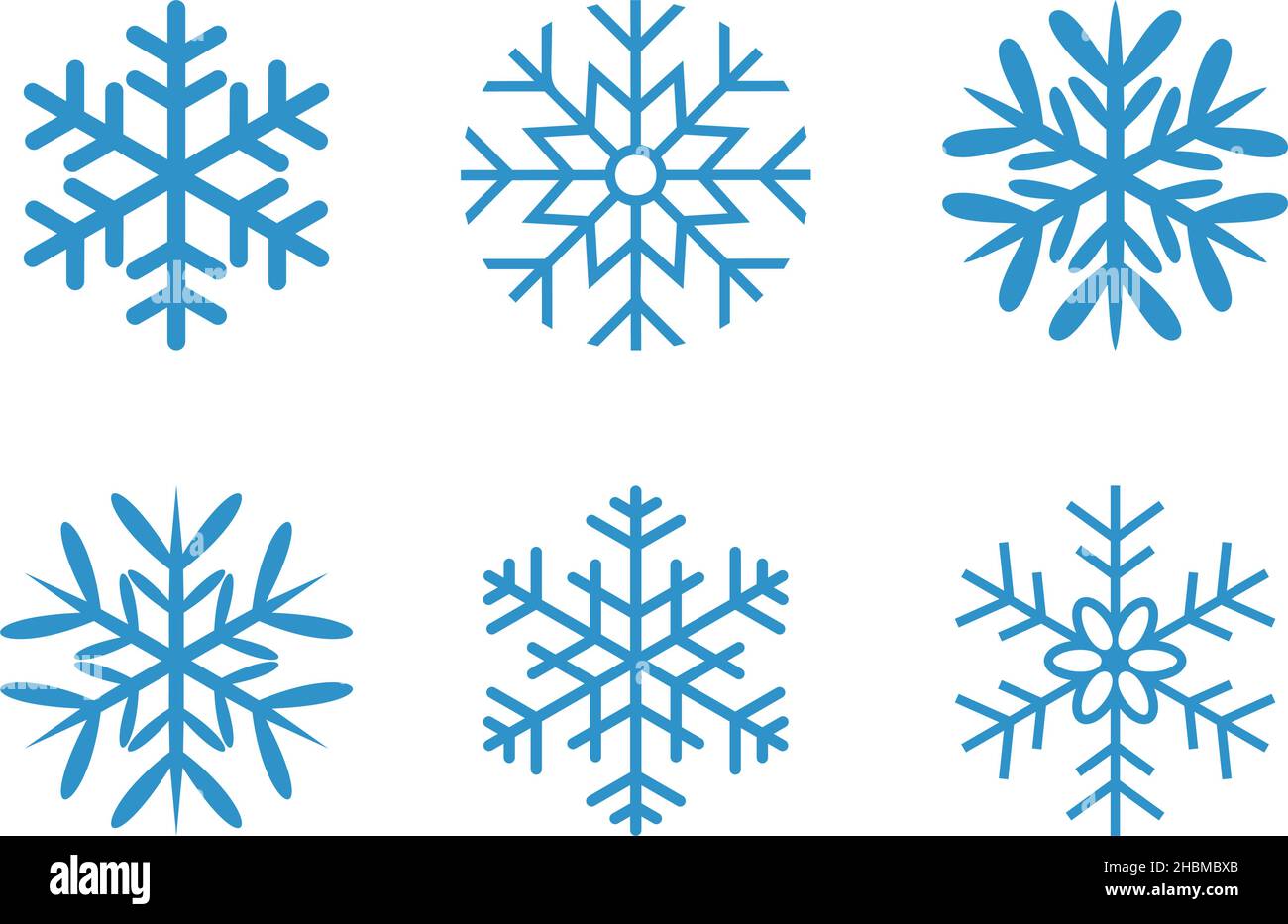 Ice blue frosty abstract snowflake symbols set on white background ...