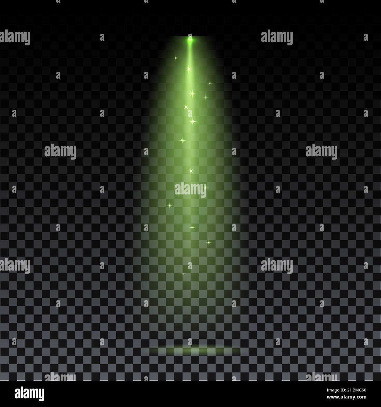 Green spotlight. Green laser beam on transparent background. Laser rays ...
