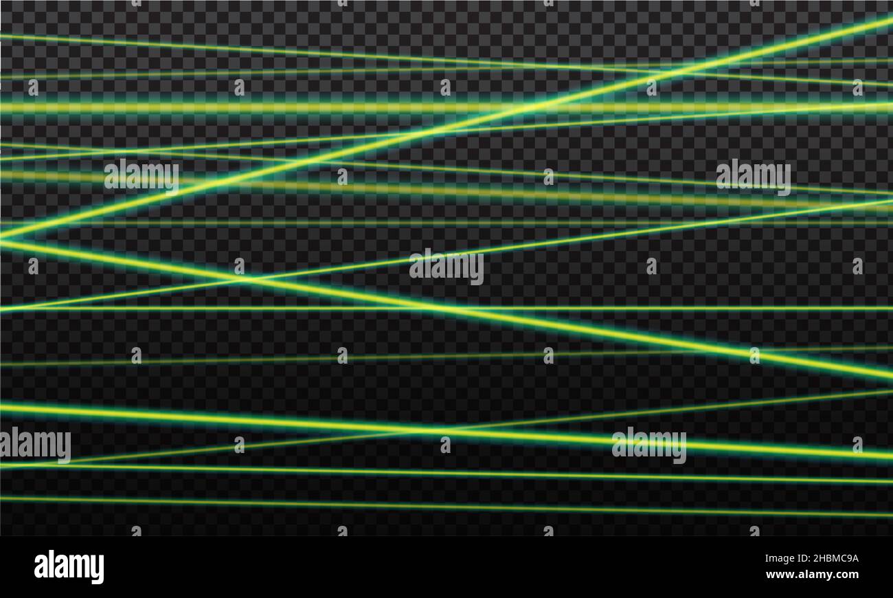 Green laser beam. Laser rays, green lighting effect on transparent ...