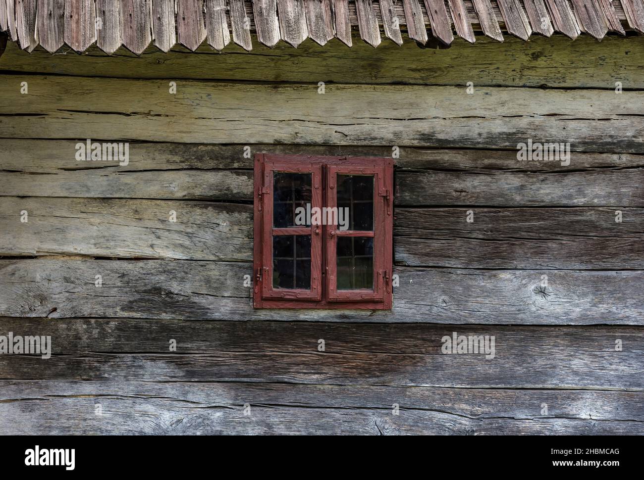 Old window of an Romanian traditional wooden church in countryside in ...