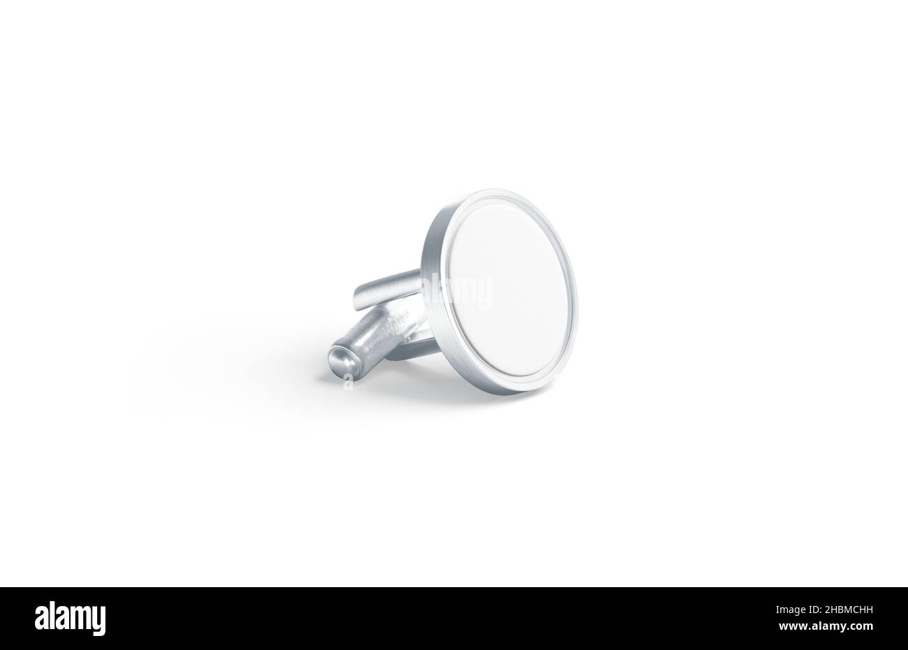 Blank round silver cufflinks toggle mockup lying, side view Stock Photo ...