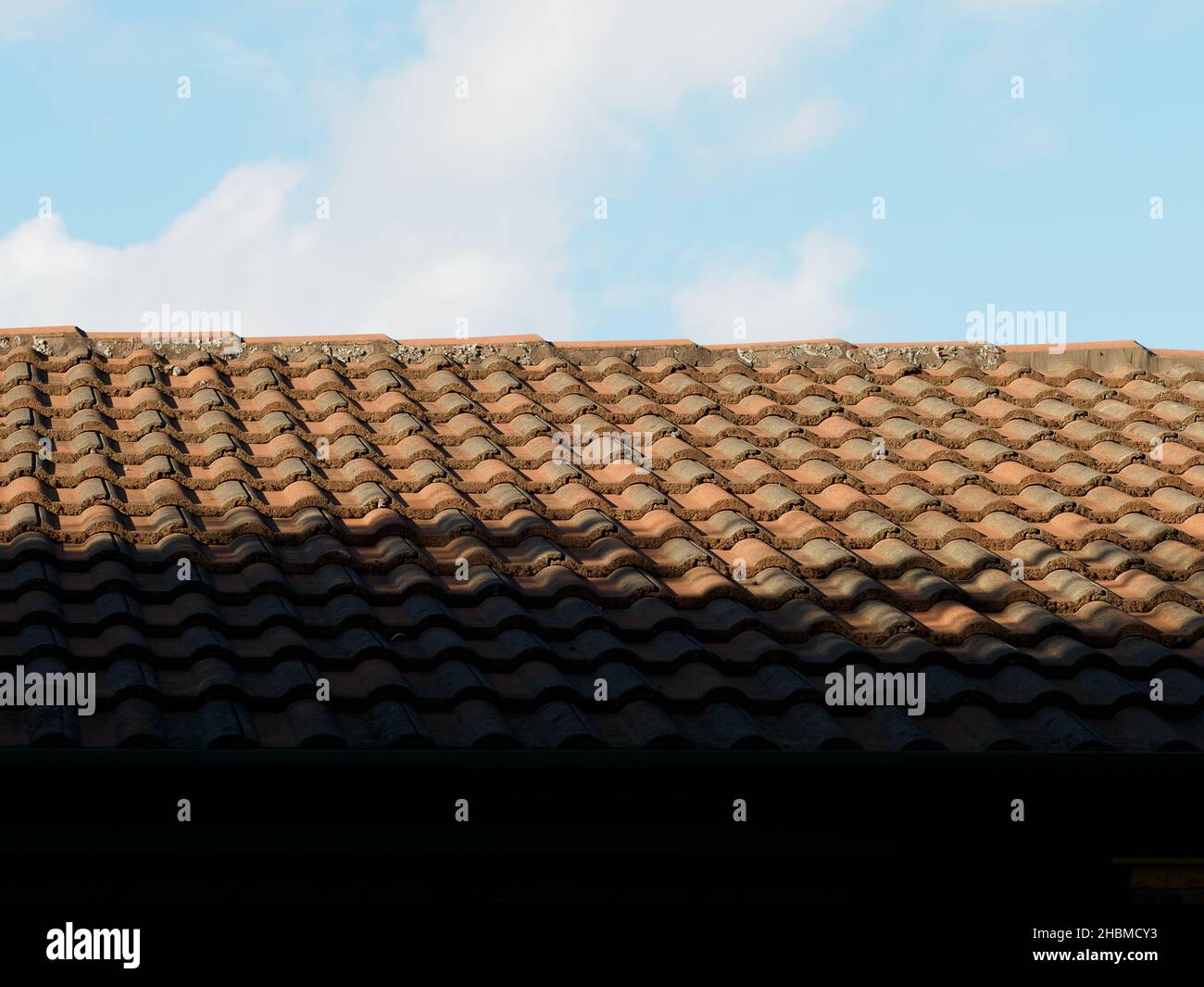 Close-up view of clay colored concrete tile roof Stock Photo - Alamy