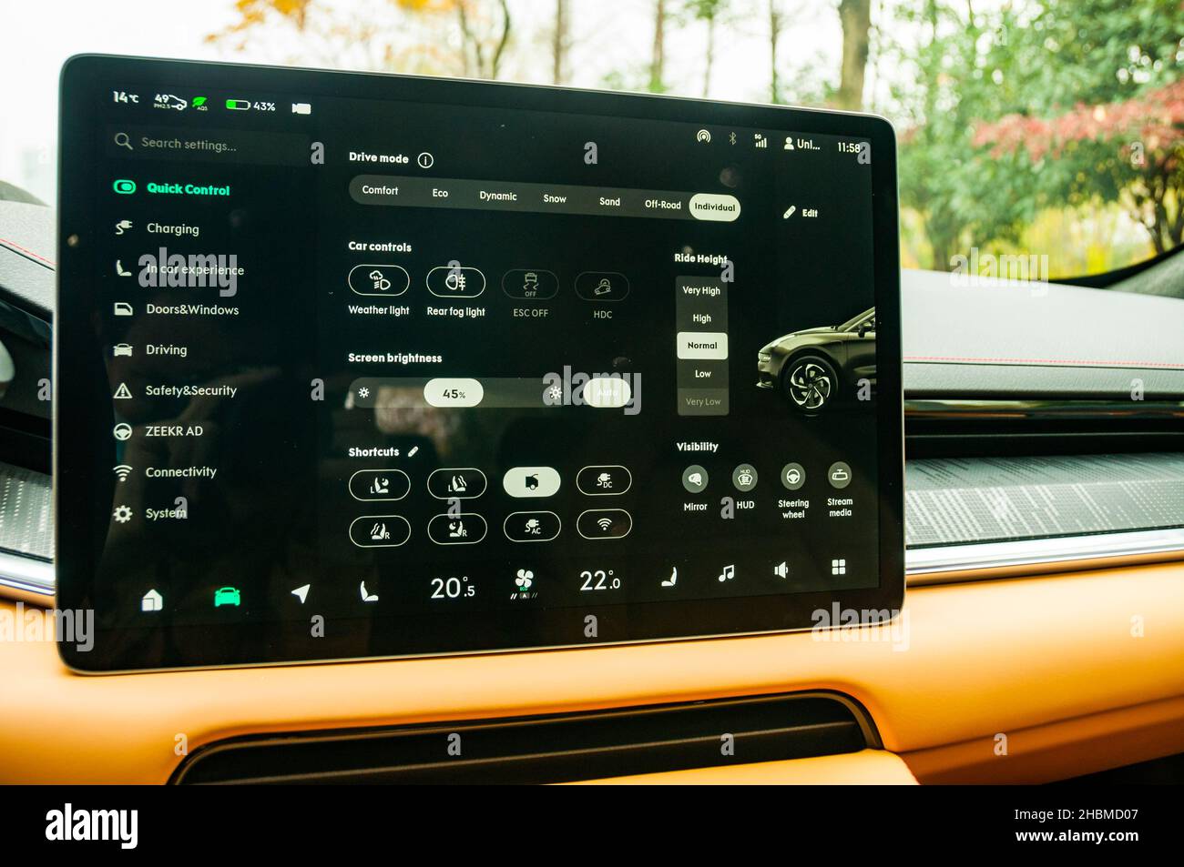 Infotainment screen of a Zeekr 001, a Chinese electric car on a test ...