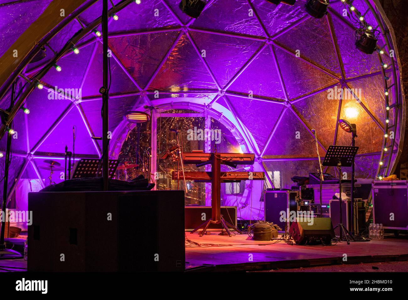 Concert venue in a purple transparent dome or bubble tent Stock Photo ...