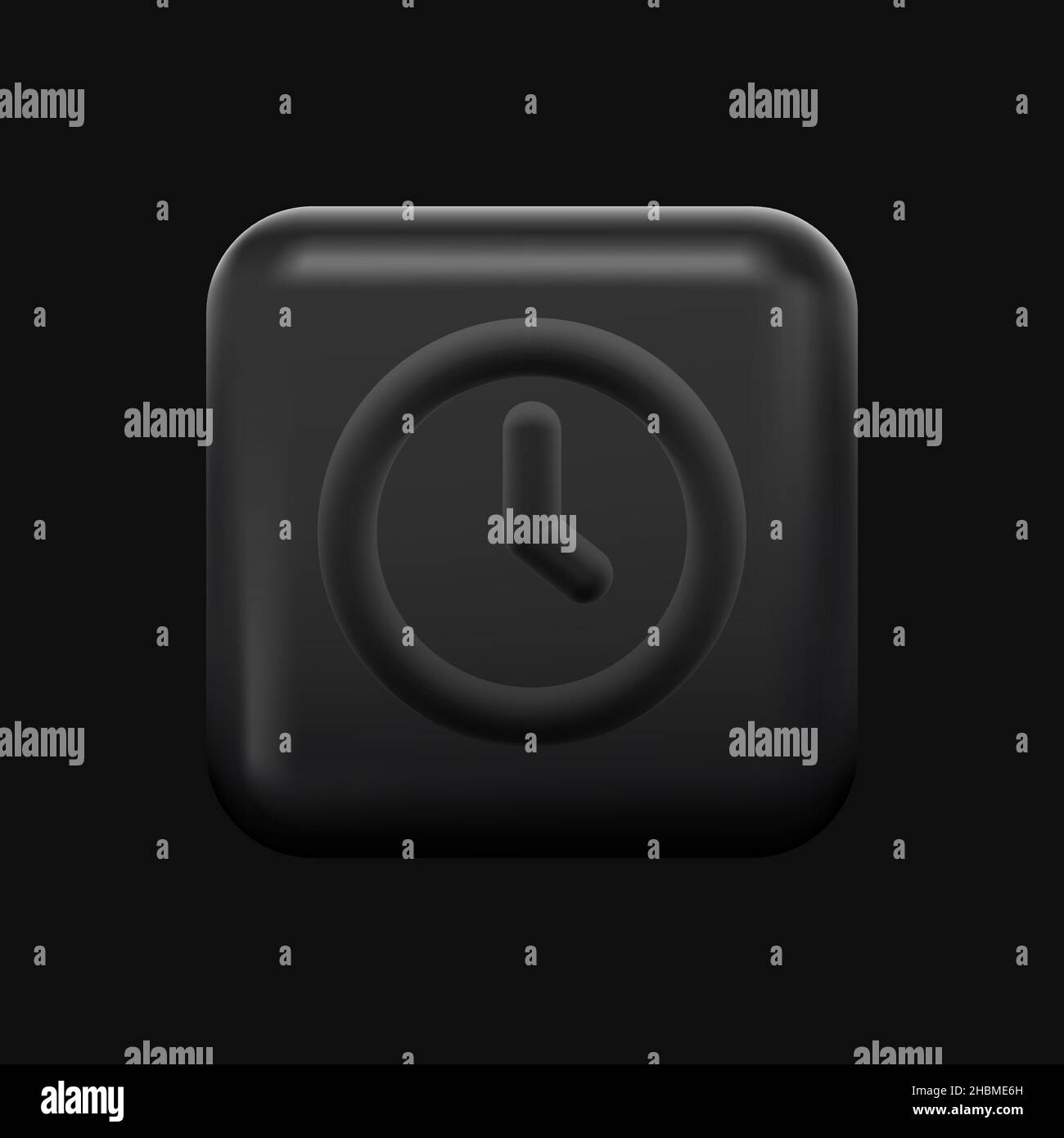 Black Clock Icon. Isolated 3D Square App Button. Vector illustration ...