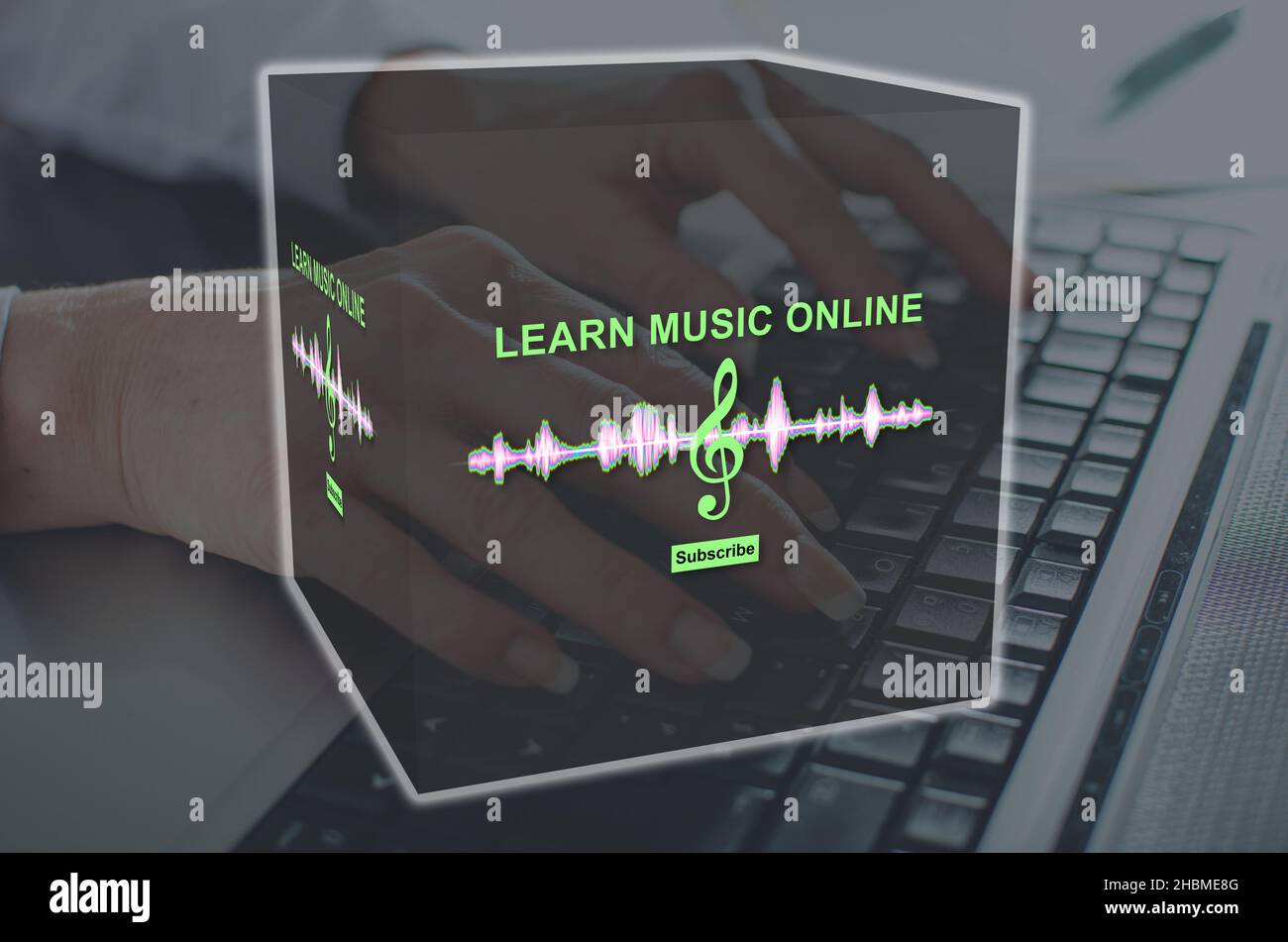 Online music lesson concept illustrated by a picture on background ...