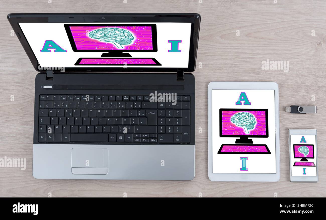 Artificial intelligence concept shown on different information ...