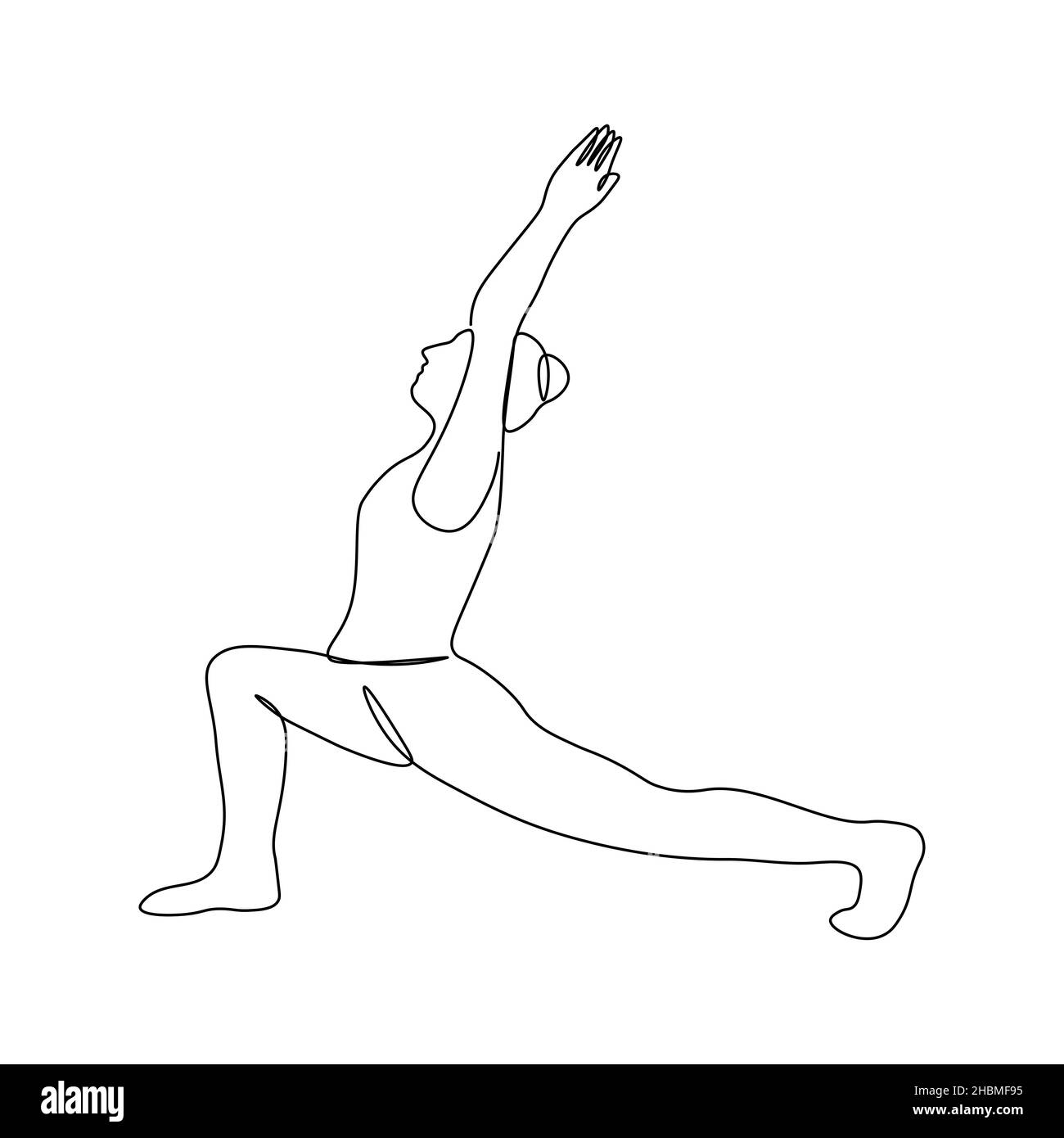 Yoga day. A female acrobat. Solid line. Vector illustration drawn with ...