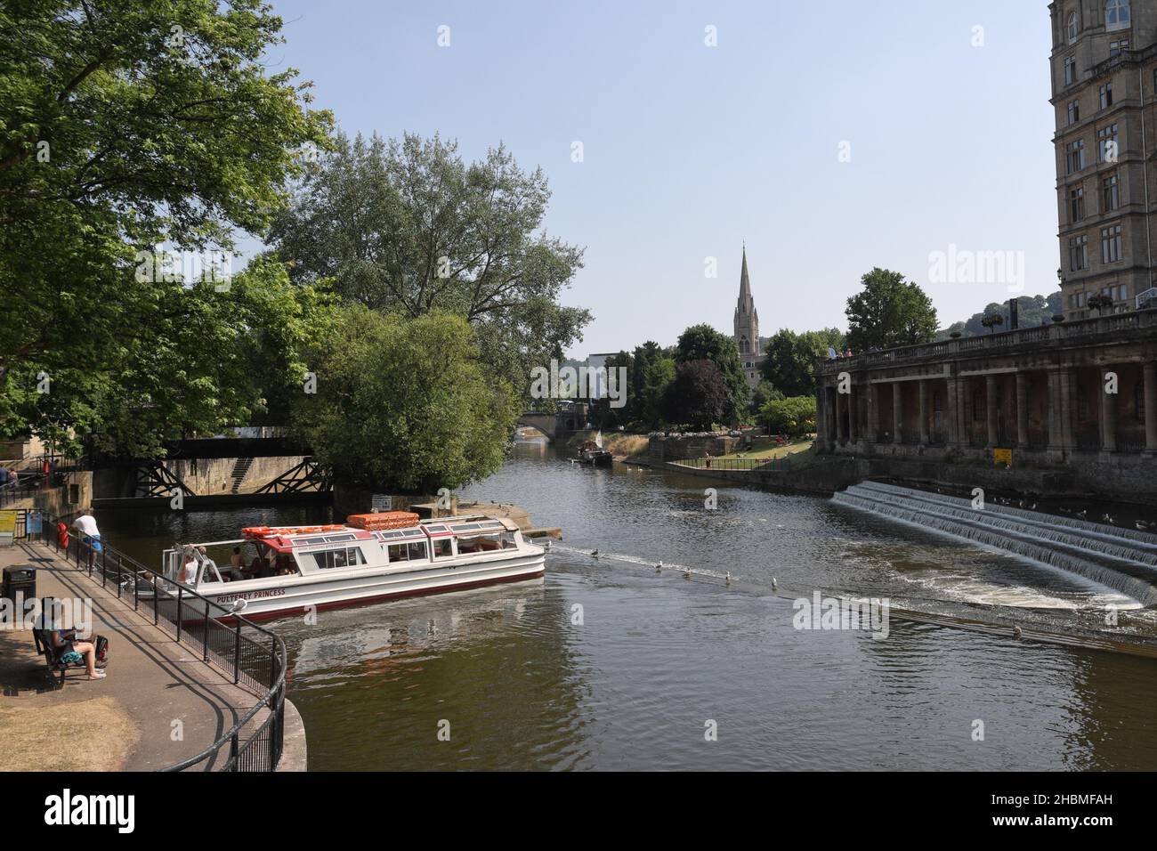 The River Avon in Bath from Pulteney Bridge weir, England UK Stock ...