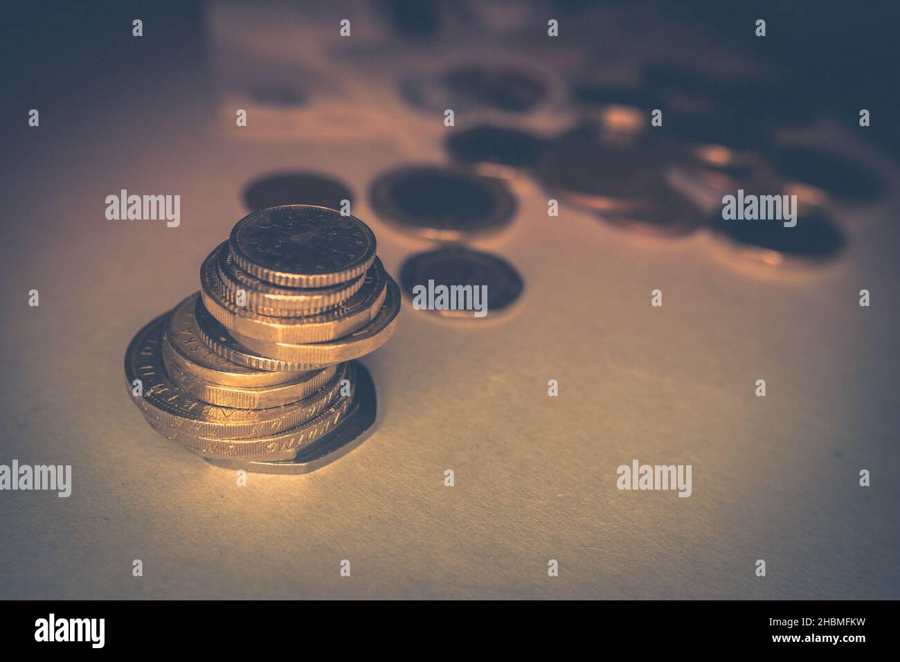 coins nd notes spreaded on the table (vintage Stock Photo - Alamy