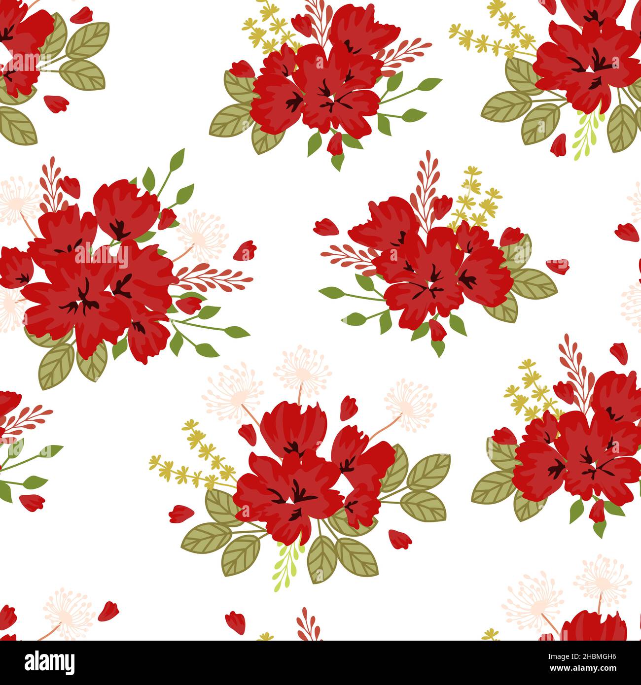 Red poppies on a white background. Floral seamless pattern with big ...