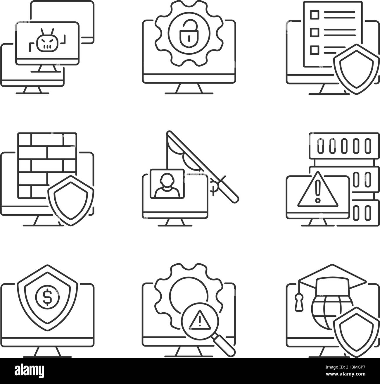 Cybercrime and its prevention linear icons set Stock Vector Image & Art ...