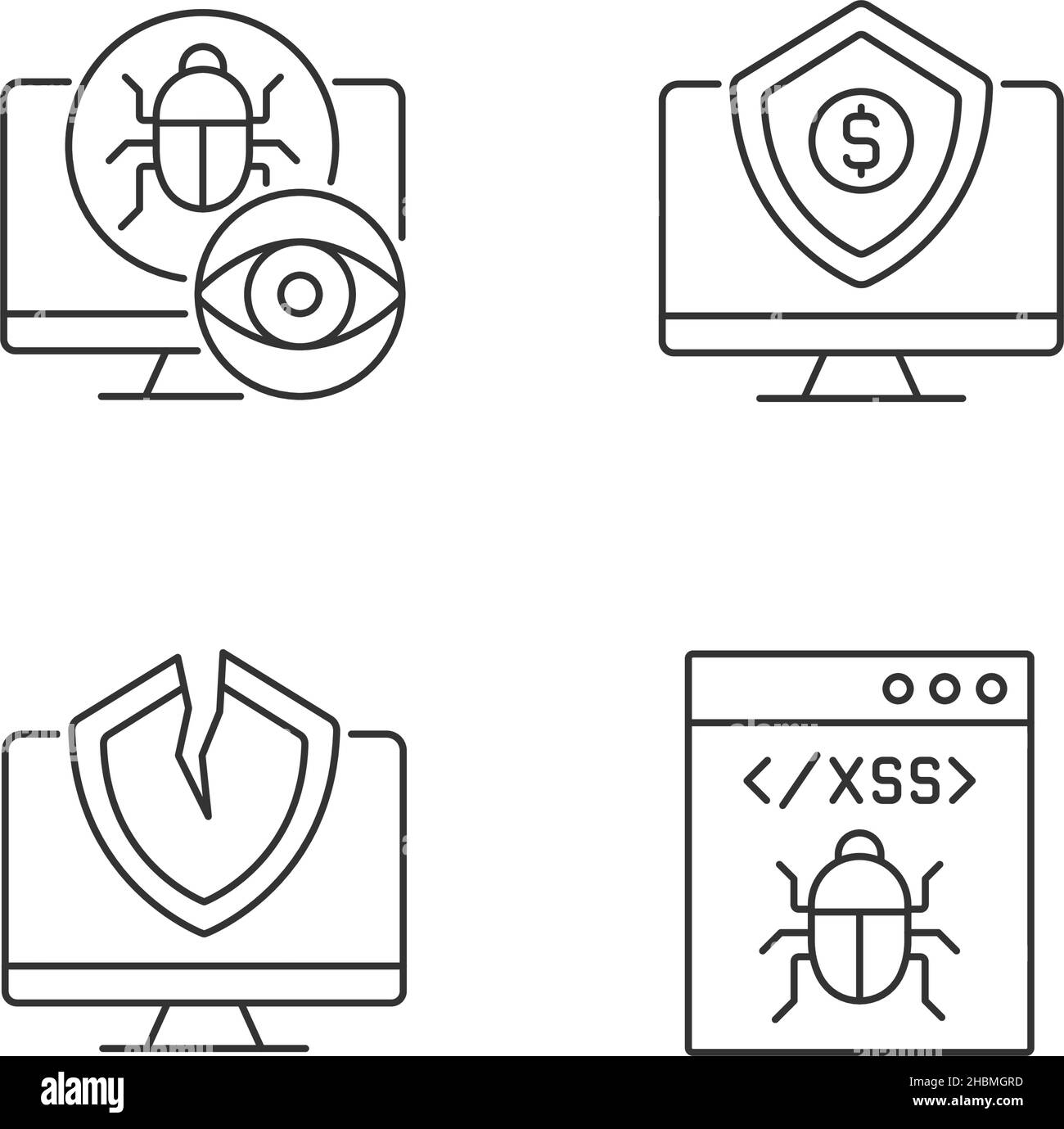 Computer vulnerability exploitation linear icons set Stock Vector Image ...