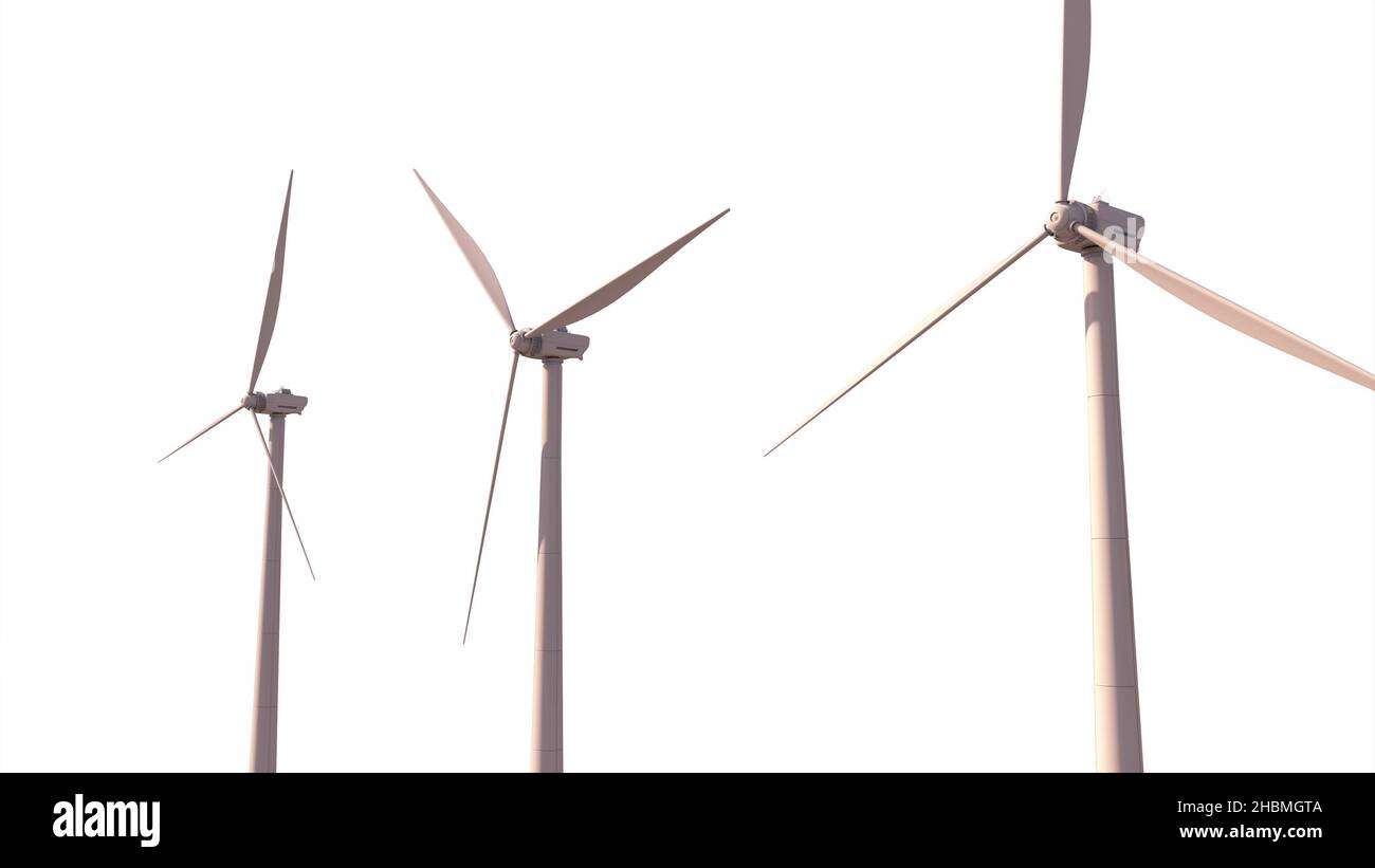 modern ecologic wind mills on white bg, isolated, fictive - industrial ...