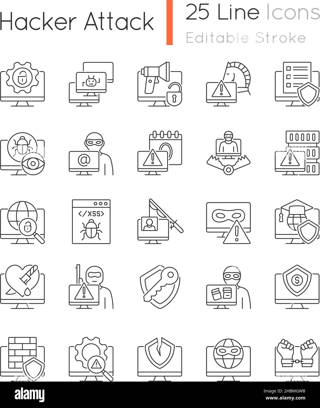 Hacker Attack Linear Icons Set Stock Vector Image And Art Alamy