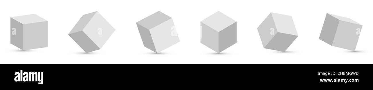 Set of cube icons with perspective. 3d cube model with shadow. Vector illustration isolated on ...