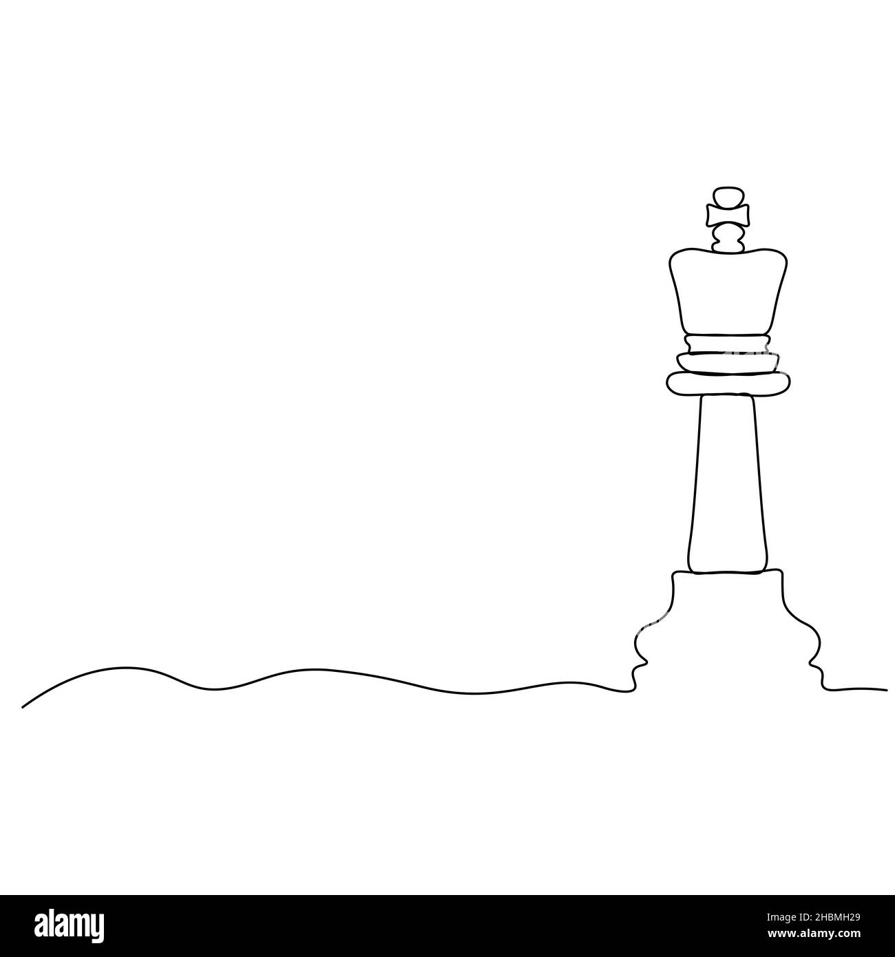 Chess Day. The king chess piece. Solid line. Vector illustration drawn ...