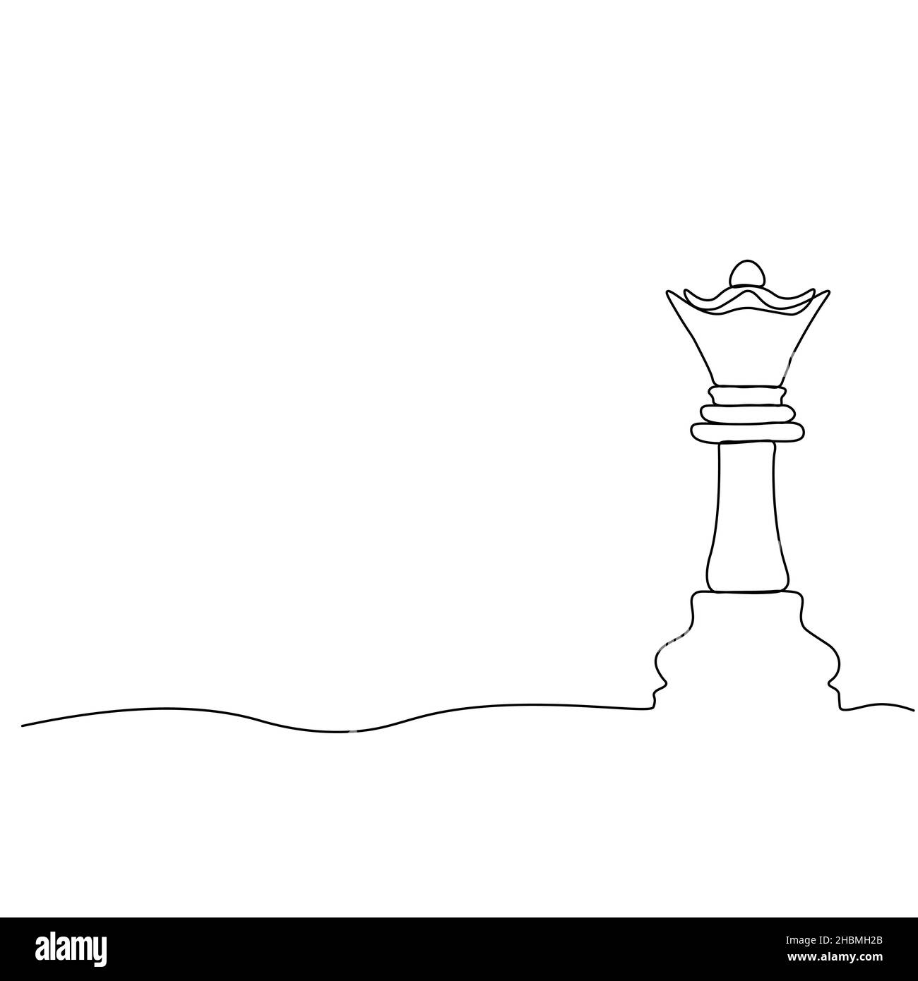 Chess Day. Queen chess piece. Solid line. Vector illustration drawn ...