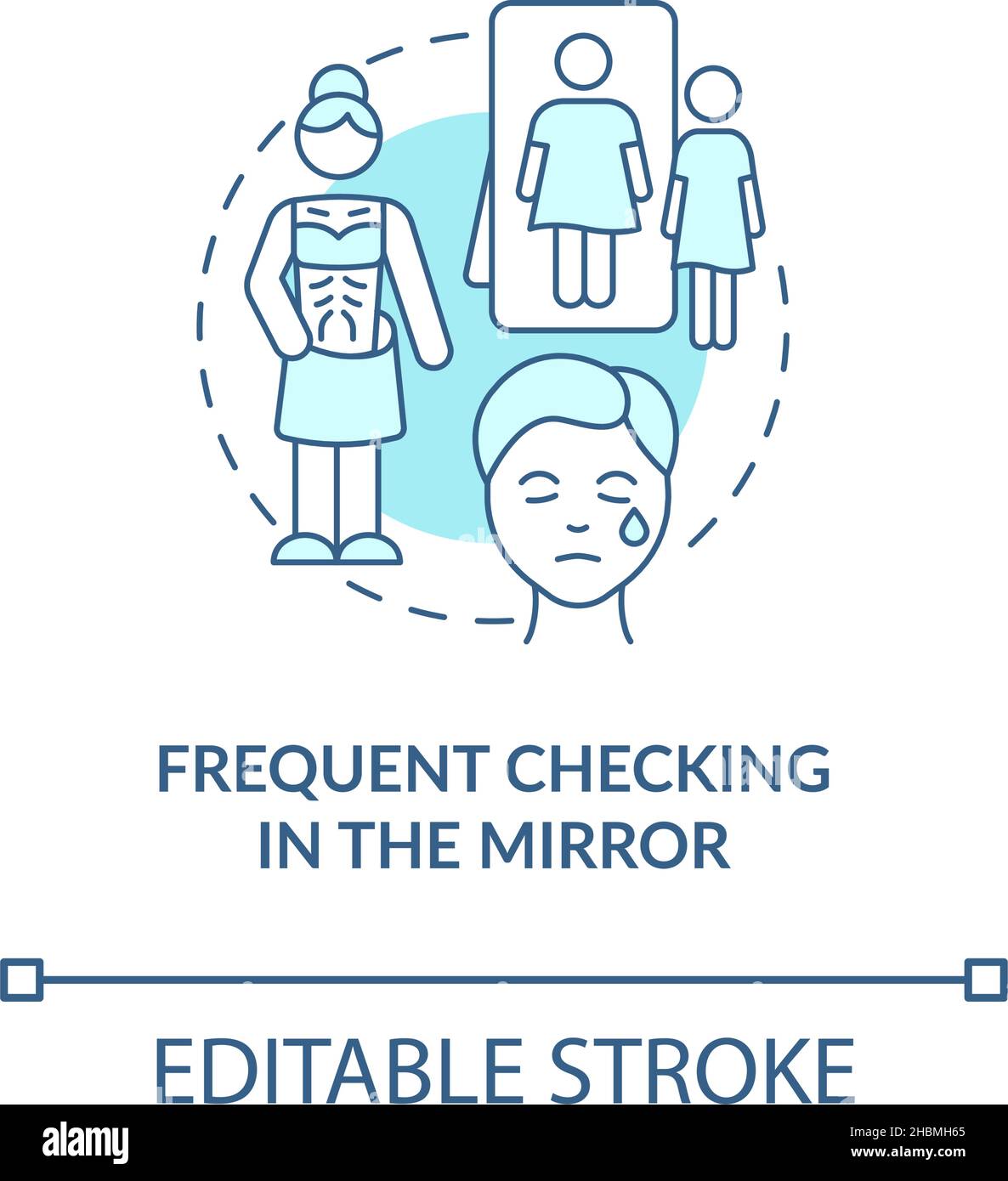 Frequent checking in the mirror turquoise concept icon Stock Vector ...