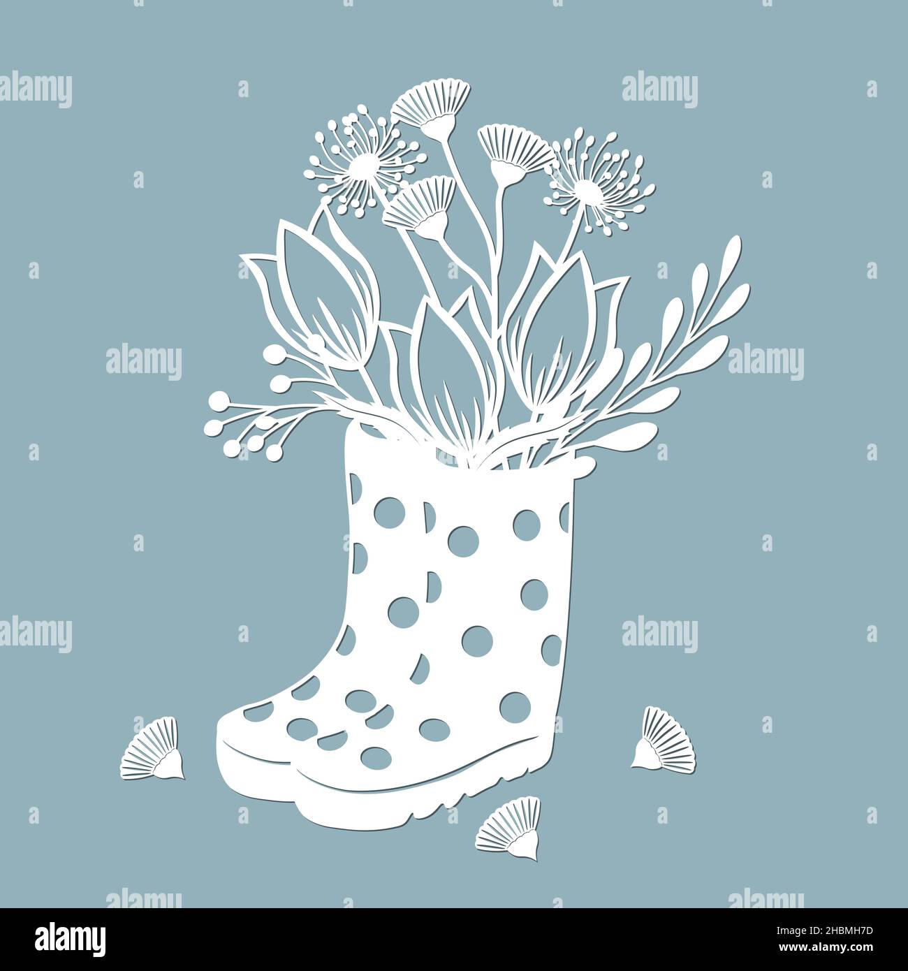 Tulips in boots. Template for laser cutting and Plotter. Flowers ...