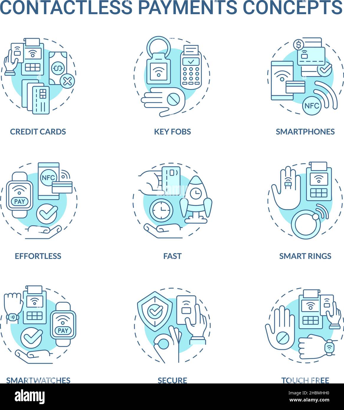 Contactless payments turquoise concept icons set Stock Vector Image ...