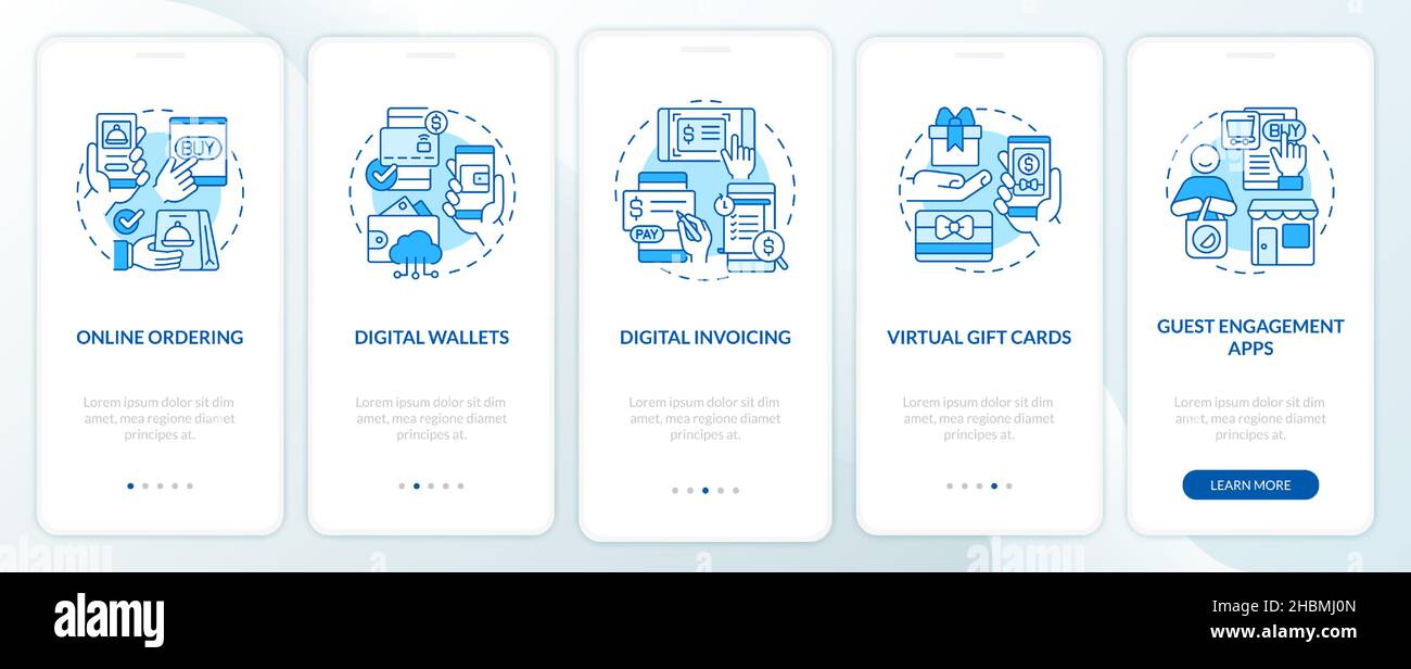 Contactless Solution Examples Blue Onboarding Mobile App Screen Stock Vector Image And Art Alamy