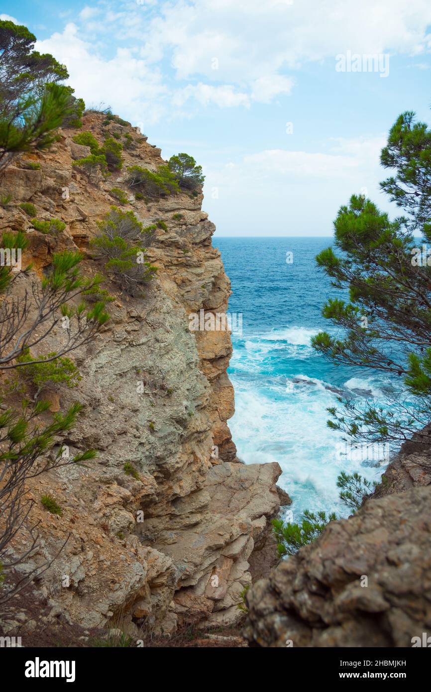 A natural view of the rocky coast of the Costa Brava in Spain Stock ...