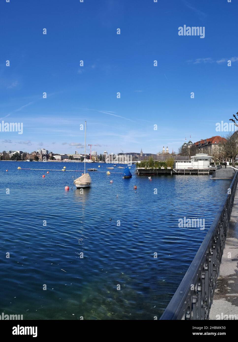 ZURICH, SWITZERLAND - Feb 10, 2020: A closeup of a summer view of Lake ...