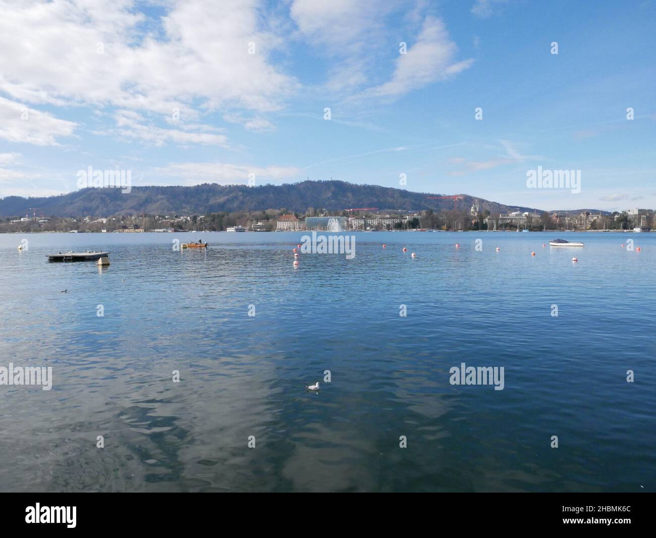 ZURICH, SWITZERLAND - Feb 10, 2020: A closeup of a summer view of Lake ...
